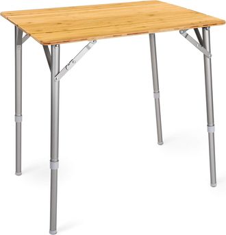Navaris Bambus Campingtisch faltbar - Klapptisch belastbar bis 30kg für Outdoor Camping Angeln - Tisch Aluminium Beine - klappbar höhenverstellbar