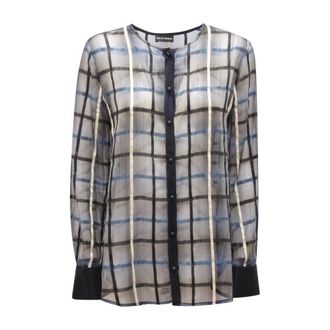 Armani Q1365 Leinen-/Seidenhemd - - Blouses & Shirts - Damen - Blau - M