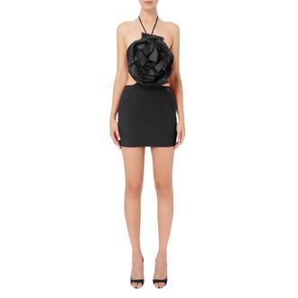 Elisabetta Franchi Schwarzes Bandeau-Top Mini-Kleid mit Maxi-Rose - - Dresses - Damen - Schwarzk - XS