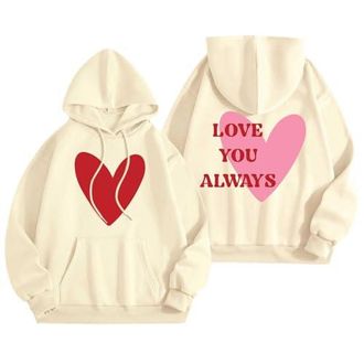Generic Sweat &agrave; capuche &agrave; manches longues pour la Saint-Valentin 2026 pour femme (3), beige, XXL
