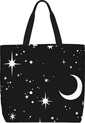 Generic Sac Fourre-Tout Lune Et &Eacute;toile Sac &Agrave; Provisions En Toile R&eacute;utilisable De Grande Capacit&eacute; Sacs En Toile, Pour Femmes, Shopping, Filles, &Eacute;cole