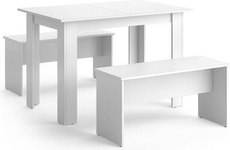 Vicco Esstisch Set Sentio, Weiß, 110 x 70 cm mit 2 Bänken Vicco