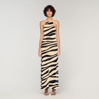 Sandro Robe longue en maille imprim&eacute; z&egrave;bre