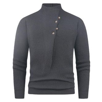 Generic Pull en tricot à col roulé pour homme - Pull à col châle - Pull dhiver coupe ajustée - Sweat à capuche tendance vintage, gris foncé, XXL