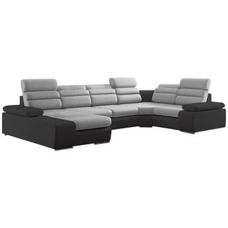 Vente-Unique Vente-unique - Canap&eacute; dangle panoramique convertible en tissu et simili boileau - Bicolore gris/anthracite - Angle gauche