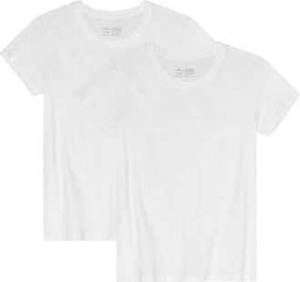 Danish Endurance T-Shirts pour Femme, Hauts en Coton Bio, Multipack, Manches Courtes, Mélange Doux Prémium, Lot de 2, Col Rond - Blanc, L