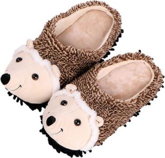 Yardwe Pantoufles Hiver Femme Peluche Chaud avec Semelle Antid&eacute;rapante Design H&eacute;risson Marron Confortables pour Maison et Cadeau Hiver