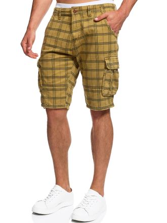 Indicode Herren Monroe Cargo Cargo-Shorts inkl. G&uuml;rtel | Bermuda M&auml;nner Sommerhose aus Baumwolle Amber Check, XXL