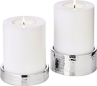 Edzard 2er Set Kerzenhalter Luca, Edelstahl gehämmert hochglanzpoliert, Durchmesser 11,5 cm, Höhen 2,5 cm und 5 cm, für Stumpenkerzen Ø 10 cm, ideal für die 