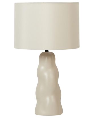 Beliani Tischlampe Keramik Vasenfu&szlig; beige Stoffschirm Trommelform mit Schalter Vilar