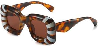 Generic Charnière métallique rétro couleur bonbon épais lunettes de soleil carrées pour femmes mode hommes nuances UV400, Thé blanc léopard, Taille unique