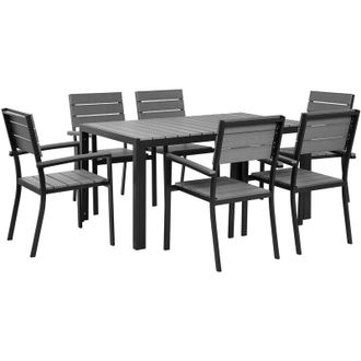 Beliani Ensemble de Jardin Table et 6 Chaises en Aluminium Noir et Bois Synth&eacute;tique Gris Ultra R&eacute;sistant Design Intemporel &Eacute;l&eacute;gant et Universel Beliani