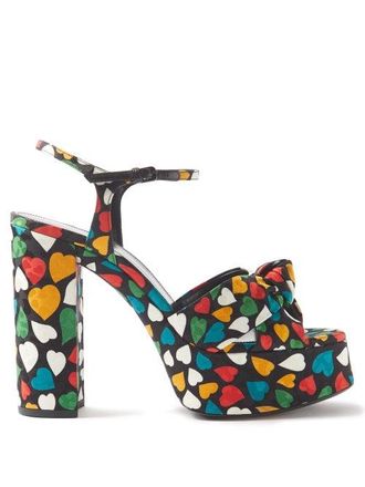 Saint Laurent Bianca Knotted Heart-jacquard Platform Sandals - Womens - Black