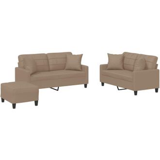 vidaXL 3-tlg. Sofagarnitur mit Kissen Cappuccino-Braun Kunstleder vidaXL