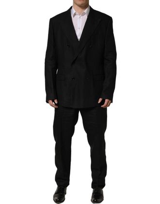 Dolce & Gabbana Mens Black Linen Slim Fit Formal 2 Piece Suit