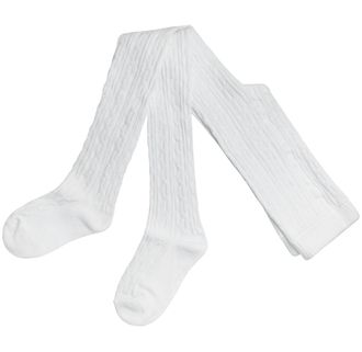 Weri Spezials Damenstrumpfhose mit Zopfmuster Volk Tanzstrumpfhose ökologische Baumwolle mit Komfortzwickel. Trachtstrumpfhose. (48-50, Weiß 6 Zöpfe)