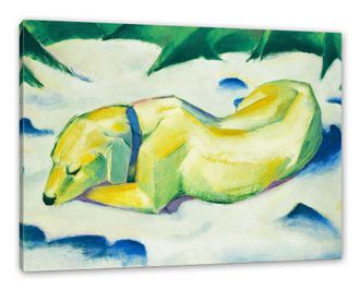 Pixxprint Franz Marc - Liegender Hund im Schnee, Weiß, Größe: 120x80cm, Leinwandbild, fertig gespannt, Wandbild, Dekoration, Kunstdruck, kein Poster