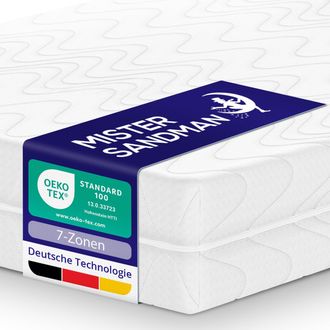 Mister Sandman Matratze 90 x 200 cm - Orthop&auml;dische 7-Zonen-Taschenfederkernmatratze mit Kaltschaumschicht - H&auml;rtegrad H2 & H3 - H&ouml;he 18 cm - F&uuml;r Allergiker geeignet
