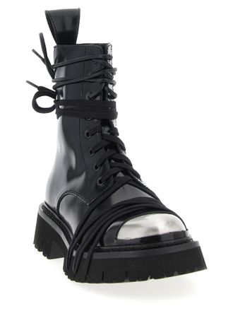 Moschino Womens Black Calfskin Lace-Up Boots