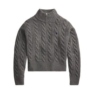 Polo Ralph Lauren Femme, Pulls, Gris, Taille: 38 FR Cardigan court en maille torsad&eacute;e