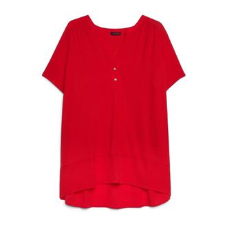 Fiorella Rubino Femme, Blouses et Chemises, Rouge, Taille: 42 FR T-shirt en m&eacute;lange de lyocell avec petits boutons