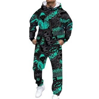 Generic Surv&ecirc;tement 2 pi&egrave;ces pour homme - Surv&ecirc;tement de sport - Surv&ecirc;tement de loisirs - Streetwear - Surv&ecirc;tement &agrave; capuche et pantalon de jogging, vert ment
