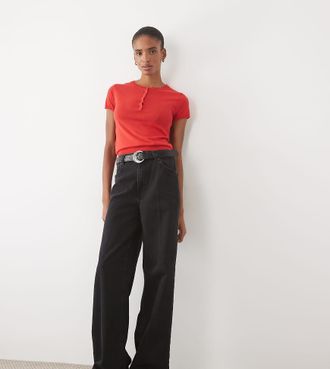 Asos Tall ASOS DESIGN Tall jean wide leg avec pli devant et ceinture noir