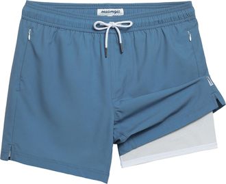 Maamgic Herren Badehose mit Kompression Badeshorts 2 in 1|14cm Innenl&auml;nge Schnelltrocknend l&auml;ssige Swim Shorts Kurz Boardshorts mit Innenhose Rei&szlig;verschlussta