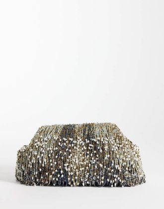 Asos Hochwertige, bunte Clutch mit Rahmen, verzierten Fransen und abnehmbarem Kettenriemen-Mehrfarbig