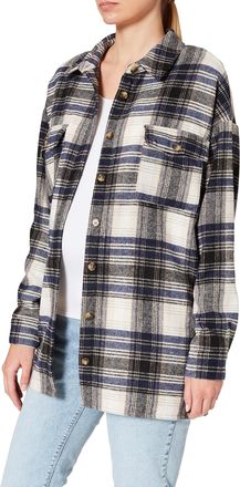 Mama Licious Damen NMFLANNY L/S LONG SHACKET BG S* Hemd, Bright White, M