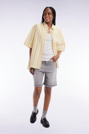 Eden Park Chemise &Agrave; Manches Courtes Ray&eacute;e En Coton Jaune Et Blanche Coupe Oversized