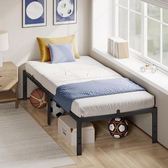 Vasagle Cadre de Lit 90 x 190 avec Sommier Métal, Cadre en Métal, Espace de Rangement au Dessous, Moderne, Lit dInvité, Montage Facile, Noir dencre RMB151BD01