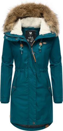 Ragwear Damen Wintermantel Warmer Parka lang mit abnehmbarem Kunstfell Tawny Intl Dark Green22 Gr. 4XL