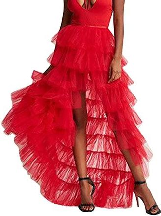 Generic Jupe longue plissée taille haute pour femme 2026, Rouge, Taille unique