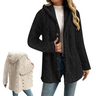 Generic Cardigan &agrave; capuche en jacquard &agrave; manches longues pour femme - Automne et hiver - Veste d&eacute;contract&eacute;e &agrave; porter au quotidien, Noir, 4XL