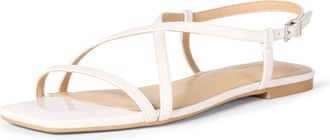 Amazon Essentials Damen Flache Riemchensandalen, Weißes Lackleder, Größe 36