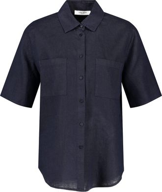 Gerry Weber Damen Halbarmbluse aus Leinen halber Arm unifarben Navy 36