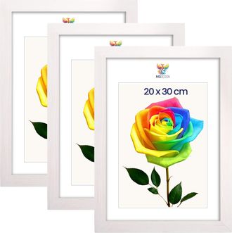 MG Design 3er Set Bilderrahmen 20 x 30 cm - Fotorahmen mit Wei&szlig; Echtholzrahmen und bruchsicherem Acrylglas, Hoch & Quer zum Aufh&auml;ngen, zum Aufstellen