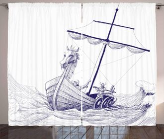 Abakuhaus Wikinger Rustikaler Gardine, Drakkar Langer Bootsdrache, Schlafzimmer Kr&auml;uselband Vorhang mit Schlaufen und Haken, 280 x 260 cm, Lila Wei&szlig;