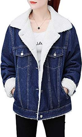 Lazutom Veste dhiver thermique classique en denim doubl&eacute; Sherpa pour femme - Bleu - 42