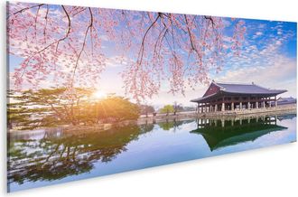 Islandburner Bild Bilder auf Leinwand Gyeongbokgung Palast mit Kirschblütenbaum im Frühjahr in Seoul Stadt Korea Südkorea Wandbild Poster Leinwandbild RWL
