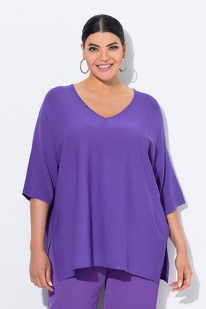 Ulla Popken Strickpullover Pullover Oversized V-Ausschnitt Halbarm