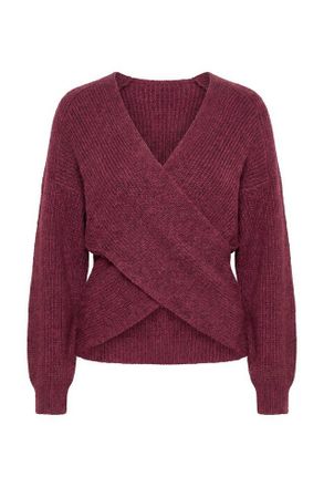Ulla Popken Strickpullover Pullover Wickeloptik V-Ausschnitt Langarm