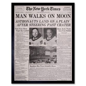 Wee Blue Coo Vintage Space Newspaper Moon Aldrin Armstrong Art Print Framed Poster Wall Decor Kunstdruck Poster Wand-Dekor-12X16 Zoll
