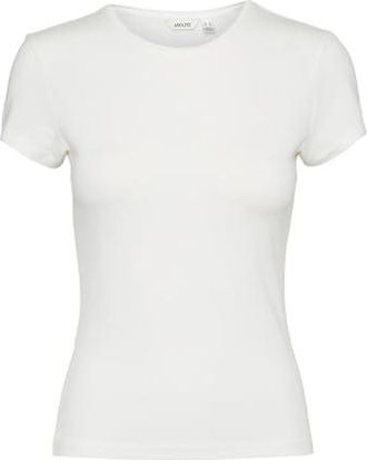 Vero Moda Vmines Fiona SS T-Shirt &agrave; col Rond VMA Noos pour Femme, Blanche-Neige, M