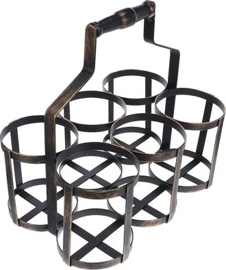 BESPORTBLE Weinflaschentr&auml;ger aus Schmiedeeisen im Landhausstil 6 Flaschen Getr&auml;nkekorb mit Griff Tragbarer Weinkorb f&uuml;r Bar Grill und Picknick