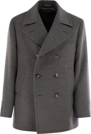 Brunello Cucinelli Homme, Manteaux, Gris, Taille: XL Double-Breasted Wool Coat