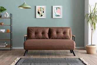 Dmora Schlafsofa 2-Sitzer Merak 133x78 cm Braun mit Stauraum