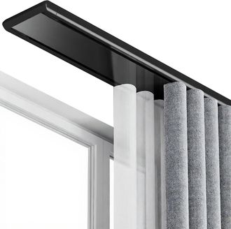 Generic Gardinenschiene 2 Läufig Deckenmontage Alu, Doppelte Vorhangstangen-Deckenbefestigung, Doppelläufige Vorhangschiene mit Leiser Gleitfunktion für Wohnz