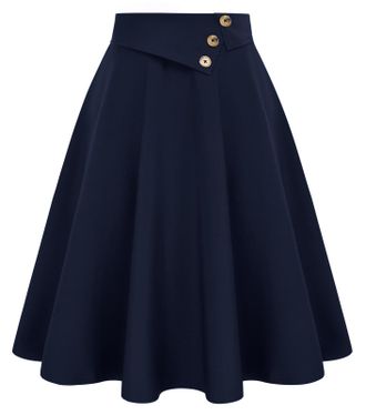 Belle Poque 1950s Vintage Rock für Damen Hohe Taille Slim Fit Flowy Swing Rock für den Alltag Marineblau BP0758-04 M